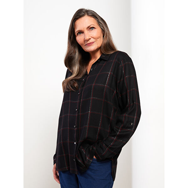 Ekose Uzun Kollu Kadın Gömlek