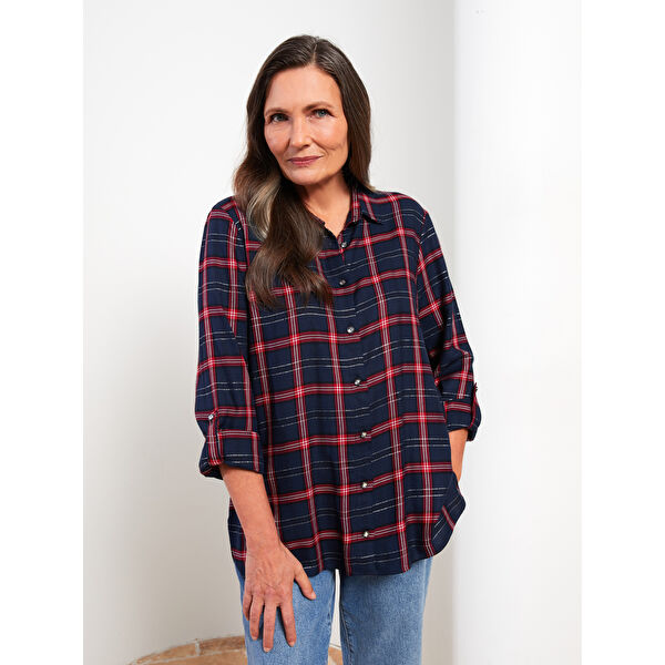 Ekose Uzun Kollu Kadın Gömlek