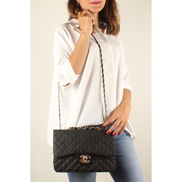 Deri Görünümlü Kapitoneli Kadın Çapraz Çanta