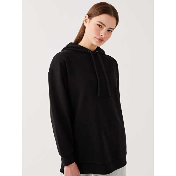 Kapüşonlu Düz Uzun Kollu Kadın Tunik