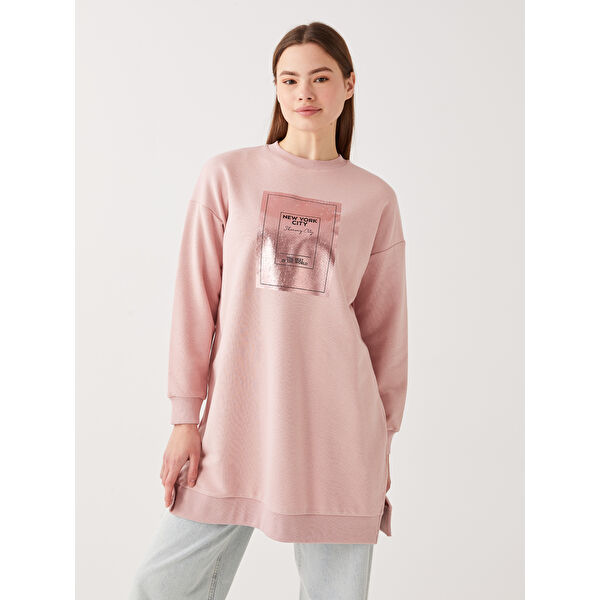 Bisiklet Yaka Baskılı Uzun Kollu Kadın Tunik