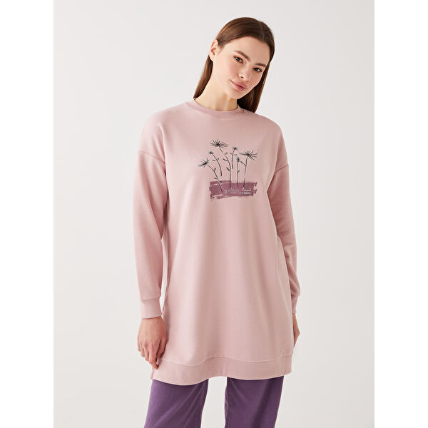 Bisiklet Yaka Baskılı Uzun Kollu Kadın Tunik