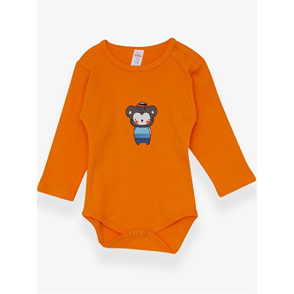 Bisiklet Yaka Uzun Kollu Erkek Bebek Çıtçıtlı Body