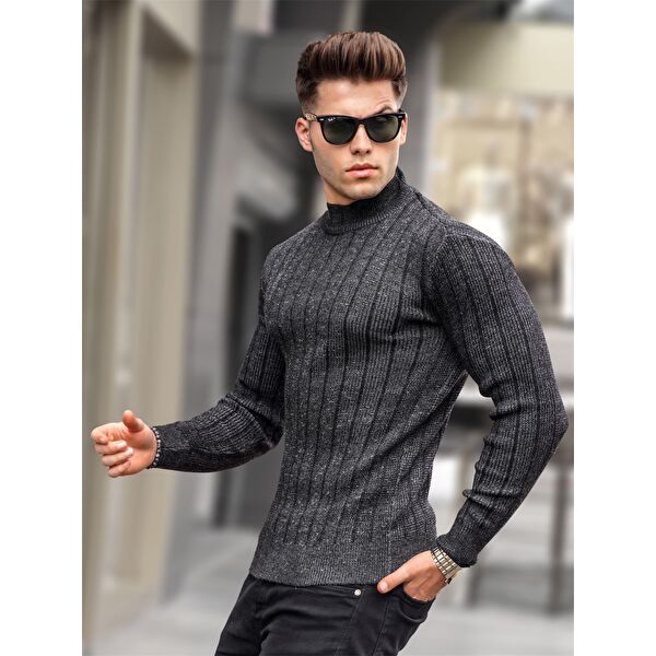 Yarım Balıkçı Yaka Uzun Kollu Çizgili Erkek Triko Kazak