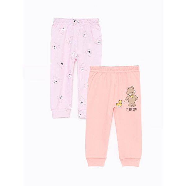Beli Lastikli Baskılı Kız Bebek Pijama Alt 2'li