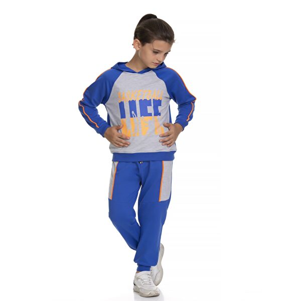 Kapüşonlu Baskılı Uzun Kollu Erkek Çocuk Sweatshirt ve Eşofman Altı