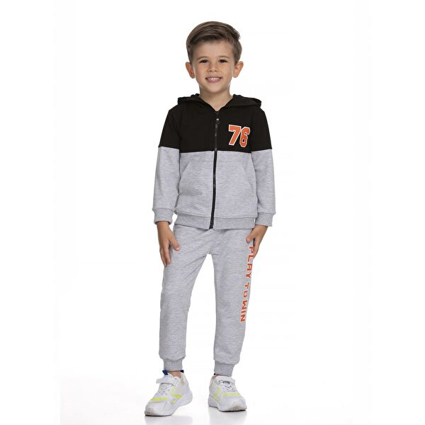 Kapüşonlu Baskılı Uzun Kollu Erkek Çocuk Sweatshirt ve Eşofman Altı