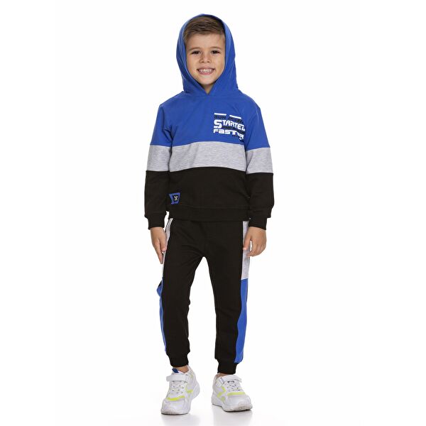 Kapüşonlu Uzun Kollu Baskılı Erkek Bebek 2'li Takım