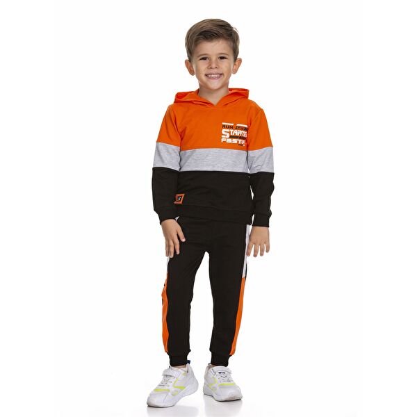 Kapüşonlu Uzun Kollu Baskılı Erkek Bebek 2'li Takım