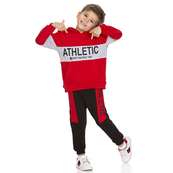 Kapüşonlu Uzun Kollu Baskılı Erkek Bebek 2'li Takım