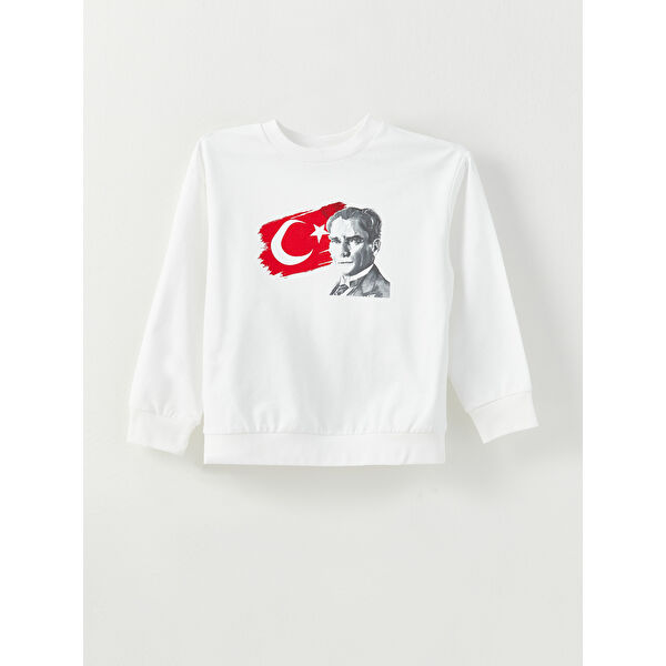 Bisiklet Yaka Türk Bayrağı ve Atatürk Baskılı Uzun Kollu Erkek Çocuk Sweatshirt Bisiklet Yaka Türk Bayrağı ve Atatürk Baskılı Uzun Kollu Erkek Çocuk Sweatshirt