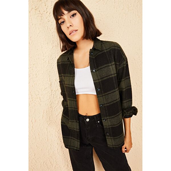 Ekose Uzun Kollu Kadın Gömlek