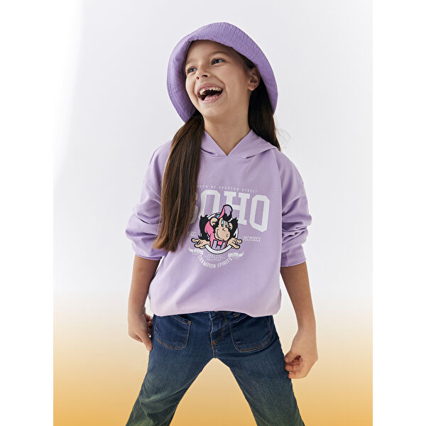 Kapüşonlu Nostaljik Maymun Baskılı Uzun Kollu Kız Çocuk Sweatshirt Kapüşonlu Nostaljik Maymun Baskılı Uzun Kollu Kız Çocuk Sweatshirt