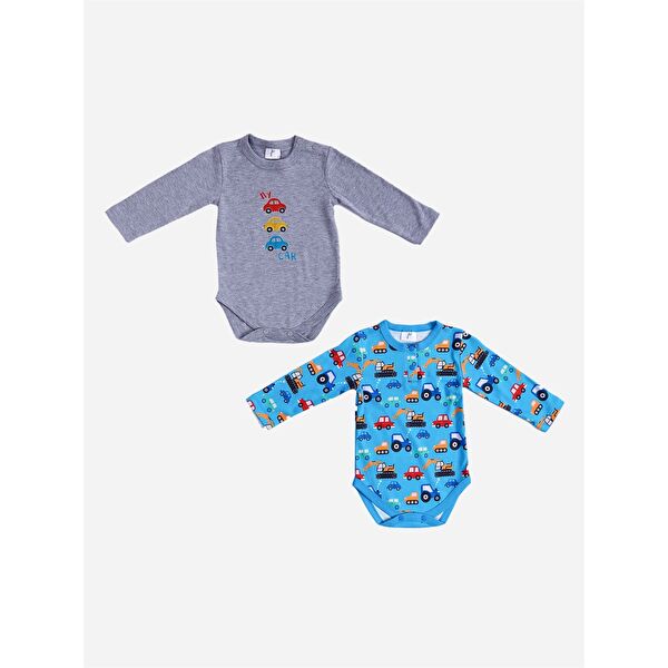 Bisiklet Yaka Uzun Kollu Erkek Bebek Çıtçıtlı Body 2'li