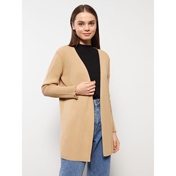 Şal Yaka Düz Uzun Kollu Kadın Triko Hırka