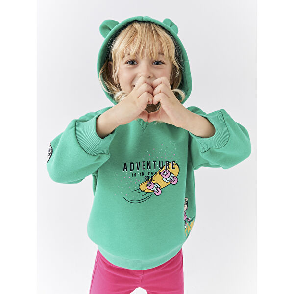 Kapüşonlu Uzun Kollu Nostaljik Maymun Baskılı Kız Bebek Sweatshirt Kapüşonlu Uzun Kollu Nostaljik Maymun Baskılı Kız Bebek Sweatshirt