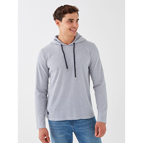 Kapüşonlu Uzun Kollu Çizgili Erkek Sweatshirt Kapüşonlu Uzun Kollu Çizgili Erkek Sweatshirt