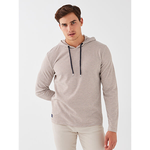 Kapüşonlu Uzun Kollu Çizgili Erkek Sweatshirt Kapüşonlu Uzun Kollu Çizgili Erkek Sweatshirt