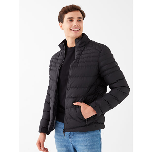 Standart Kalıp Dik Yaka Erkek Şişme Mont