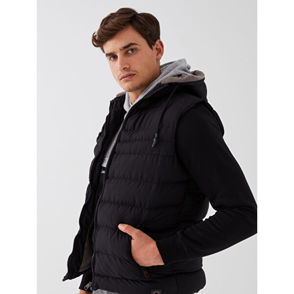 Slim Fit Kapüşonlu Dik Yaka Erkek Şişme Yelek Slim Fit Kapüşonlu Dik Yaka Erkek Şişme Yelek