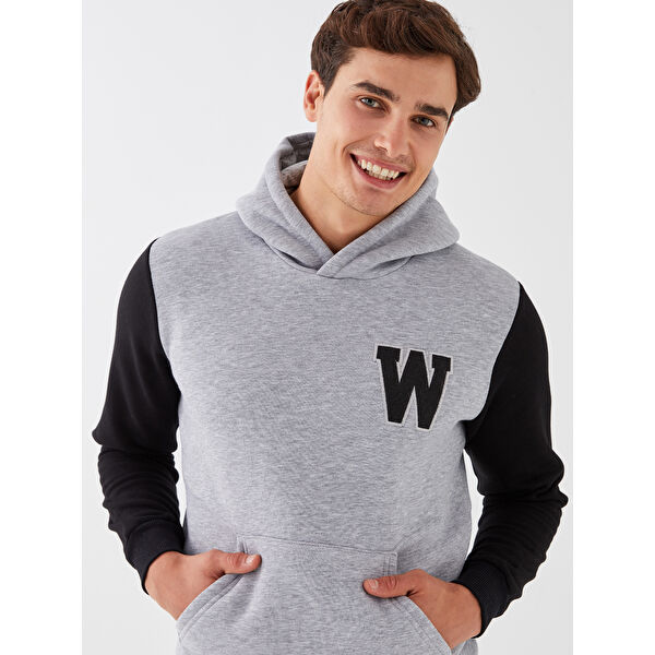 Kapüşonlu Uzun Kollu Renk Bloklu Erkek Spor Sweatshirt