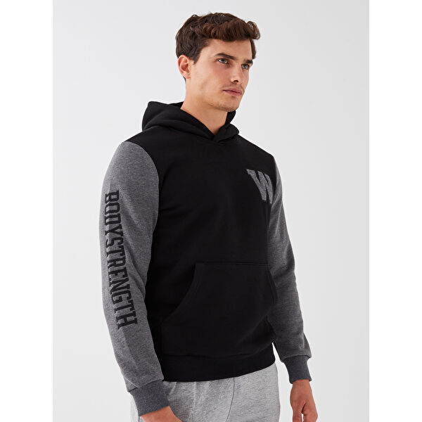 Kapüşonlu Uzun Kollu Renk Bloklu Erkek Spor Sweatshirt