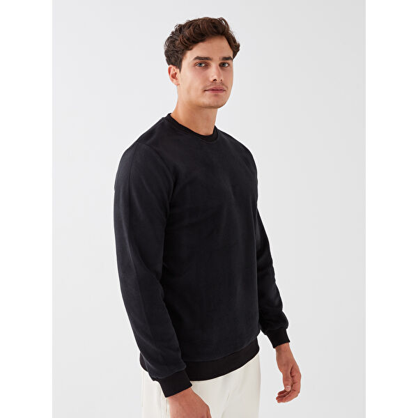 Bisiklet Yaka Uzun Kollu Polar Erkek Sweatshirt