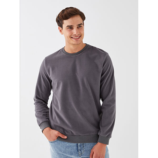 Bisiklet Yaka Uzun Kollu Polar Erkek Sweatshirt