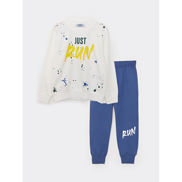 Bisiklet Yaka Baskılı Uzun Kollu Erkek Çocuk Sweatshirt ve Eşofman Altı