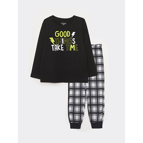 Bisiklet Yaka Baskılı Uzun Kollu Erkek Çocuk Pijama Takımı Bisiklet Yaka Baskılı Uzun Kollu Erkek Çocuk Pijama Takımı