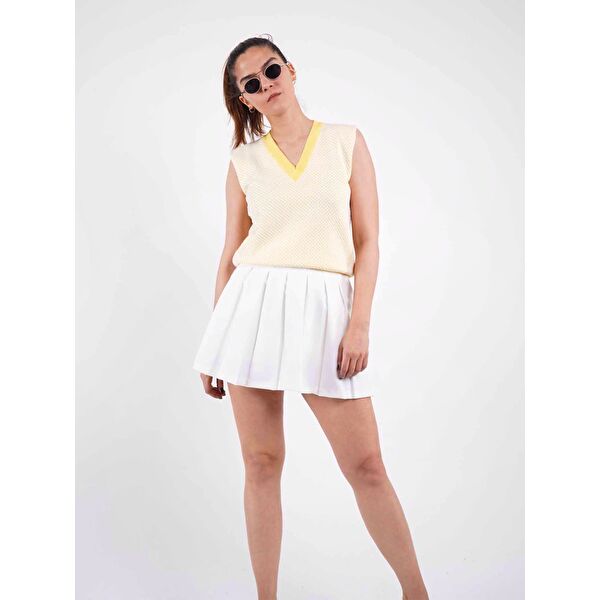 V Yaka Düz Kadın Triko Süveter