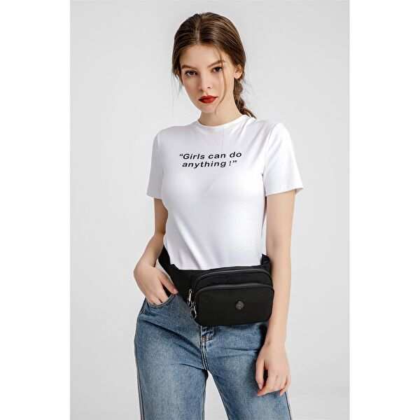 Etiket Baskılı Kadın Bel Çantası