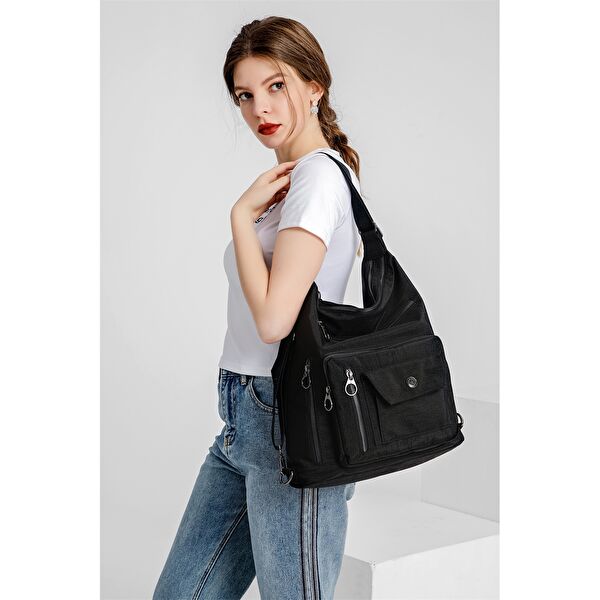 Etiket Baskılı Kadın Omuz Çantası