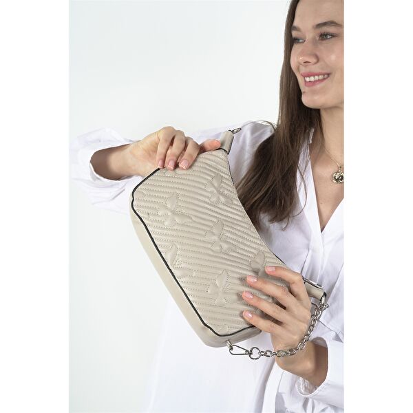 Deri Görünümlü Kendinden Desenli Kadın Omuz Çantası