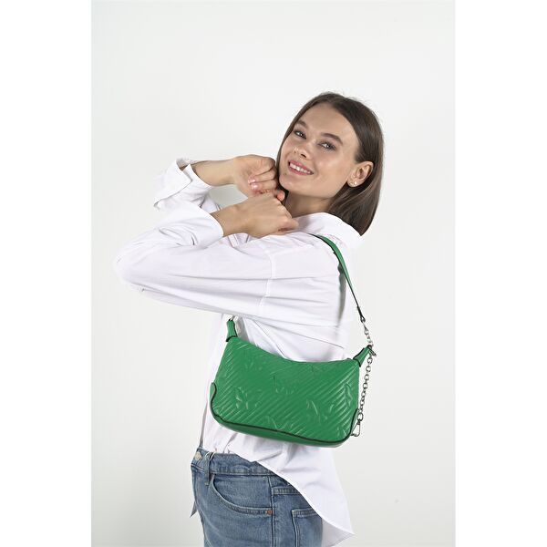 Deri Görünümlü Kendinden Desenli Kadın Omuz Çantası