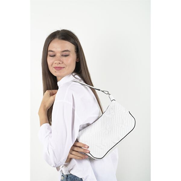 Deri Görünümlü Kendinden Desenli Kadın Omuz Çantası