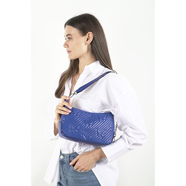 Deri Görünümlü Kendinden Desenli Kadın Omuz Çantası