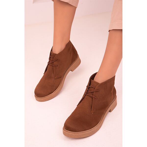 Süet Görünümlü Bağcıklı Bilek Boy Kadın Bot