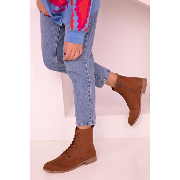 Süet Görünümlü Bağcıklı Bilek Boy Kadın Bot