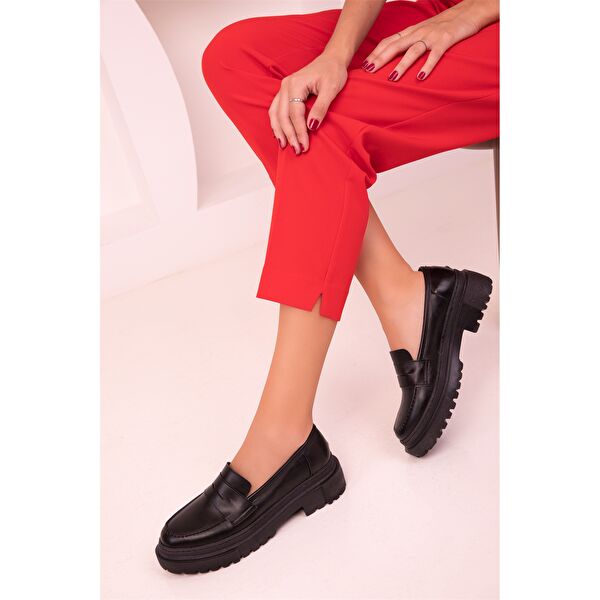 Deri Görünümlü Kadın Loafer Ayakkabı