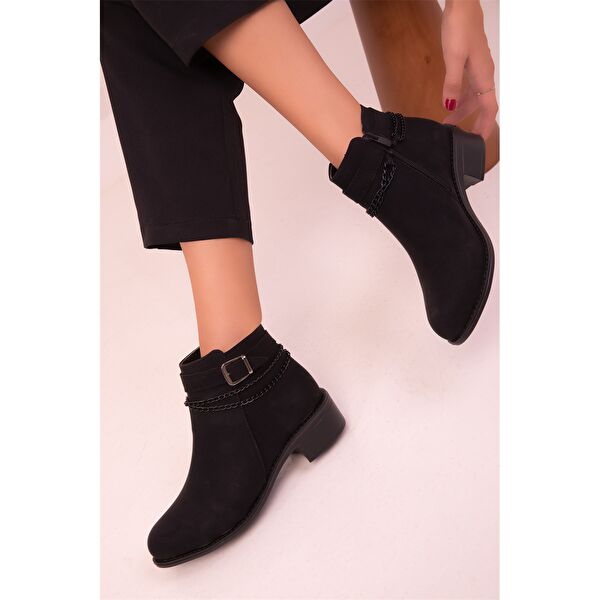 Metal Tokalı Fermuarlı Bilek Boy Kadın Bot