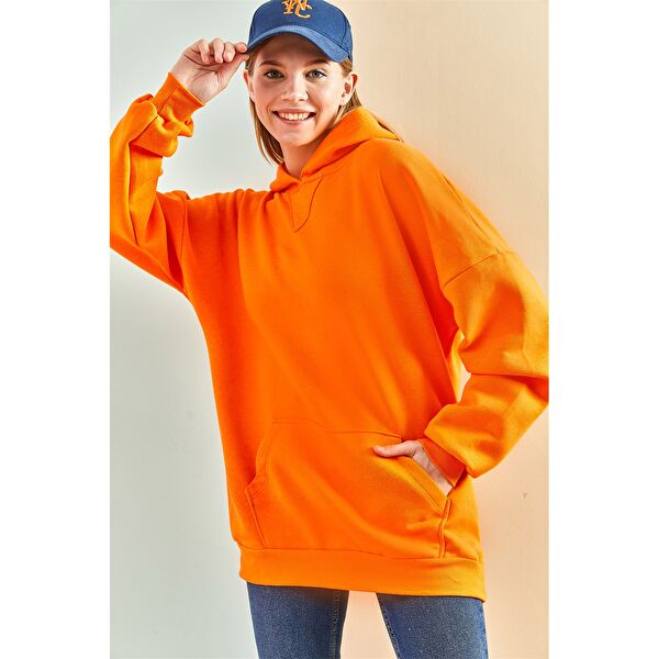 Kapüşonlu Düz Uzun Kollu Oversize Kadın Sweatshirt Kapüşonlu Düz Uzun Kollu Oversize Kadın Sweatshirt