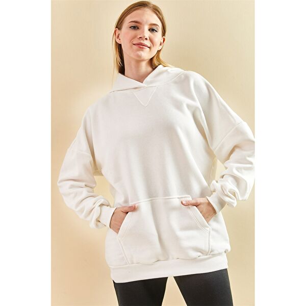 Kapüşonlu Düz Uzun Kollu Oversize Kadın Sweatshirt