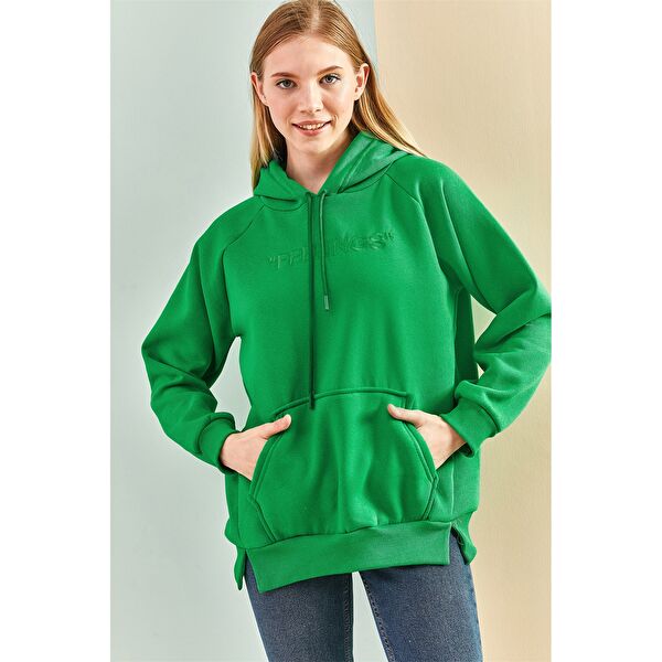 Kapüşonlu Nakışlı Uzun Kollu Kadın Sweatshirt