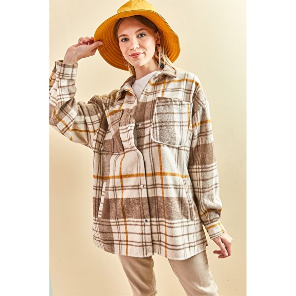 Önden Düğme Kapamalı Ekose Uzun Kollu Oversize Kadın Gömlek Ceket Önden Düğme Kapamalı Ekose Uzun Kollu Oversize Kadın Gömlek Ceket