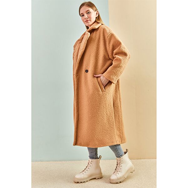 Ceket Yaka Düz Uzun Kollu Oversize Kadın Kaban