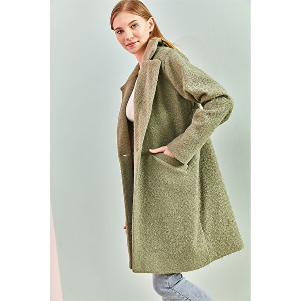 Ceket Yaka Düz Uzun Kollu Oversize Kadın Kaban