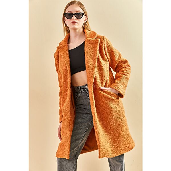 Ceket Yaka Düz Uzun Kollu Oversize Kadın Kaban