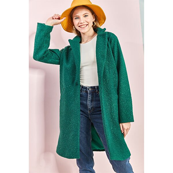 Ceket Yaka Düz Uzun Kollu Oversize Kadın Kaban