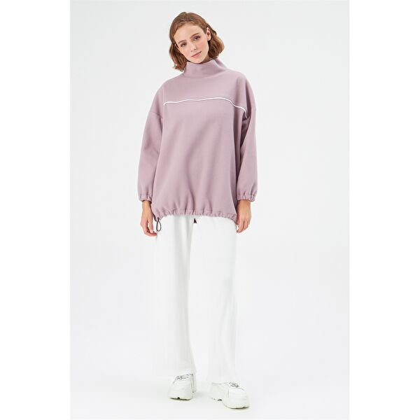 Dik Yaka Düz Uzun Kollu Oversize Kadın Sweatshirt